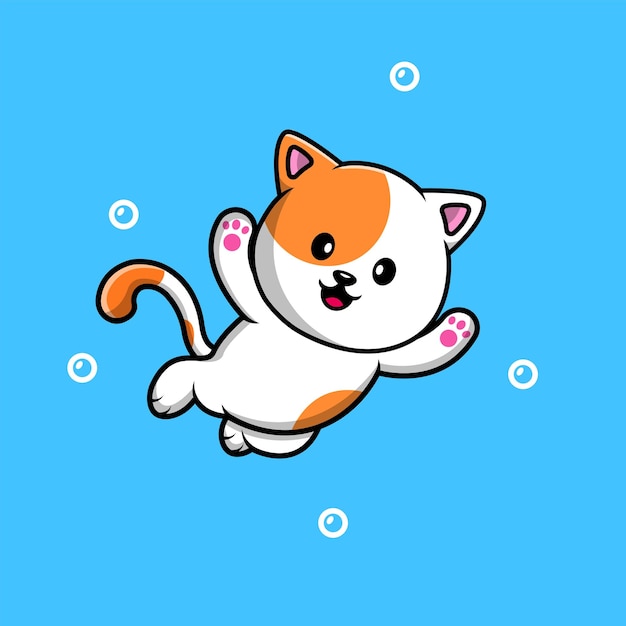Playful Orange Cat Character Floating with Bubbles | Jiffy Designs
