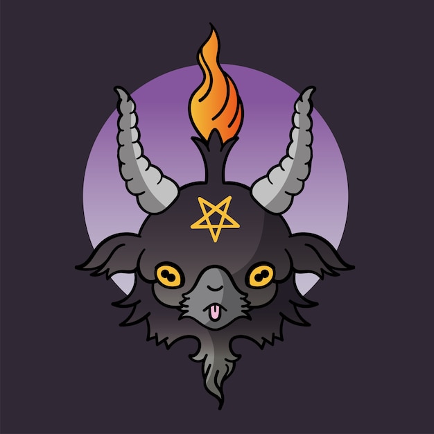 Mystical Goat Skull with Flaming Pentagram and Horns | Jiffy Designs