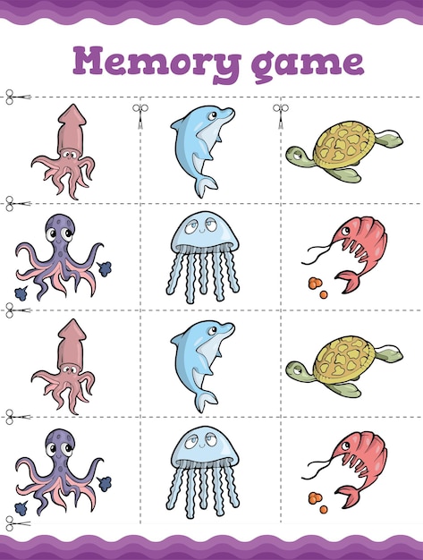 Vibrant Sea Creature Memory Game with Diverse Aquatic Icons | Jiffy Designs