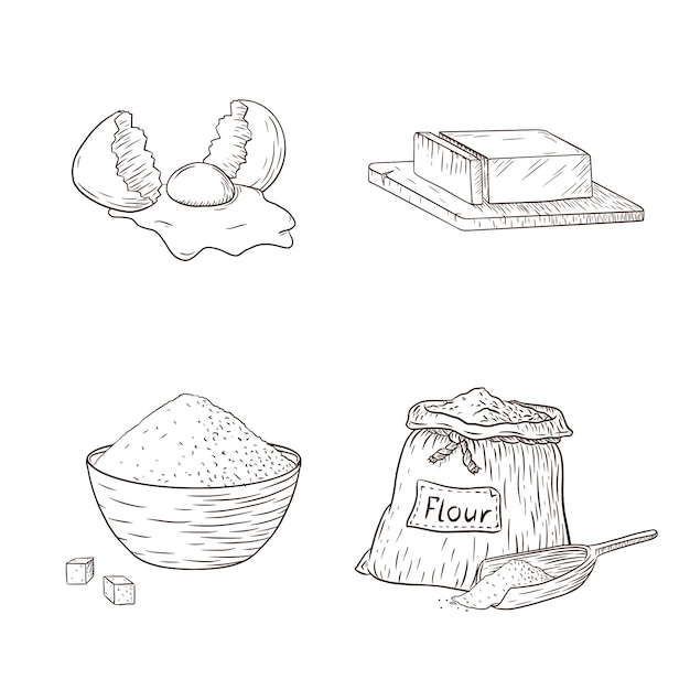 Delectable Culinary Essentials: Sketch of Ingredients and Kitchenware ...