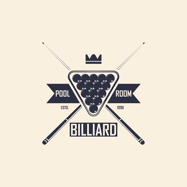 Vintage Billiard Room Logo with Crossed Cues and Pool Ball | Jiffy Designs