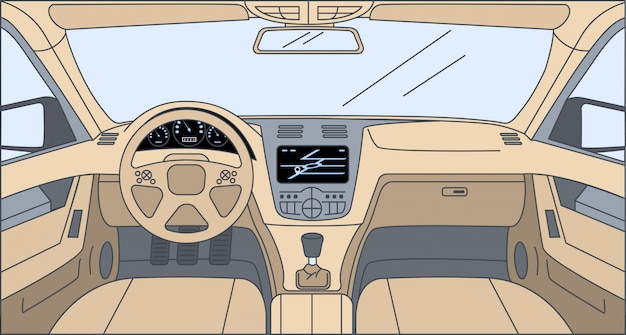 Detailed Interior of a Modern Minivan with Steering Wheel and Dashboard ...