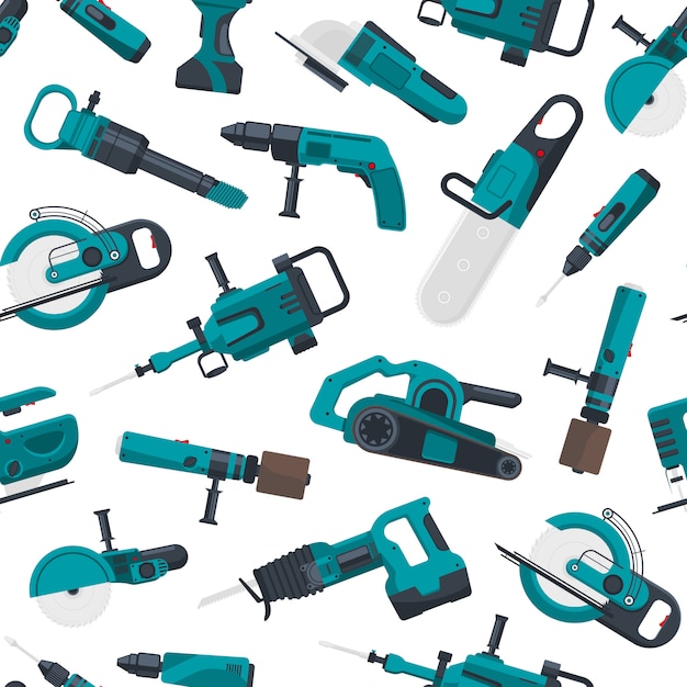 Diverse Collection of Vibrant Power Tools in Teal and Black | Jiffy Designs