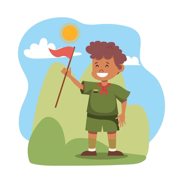 Cheerful Young Explorer Raising a Flag in Nature | Jiffy Designs