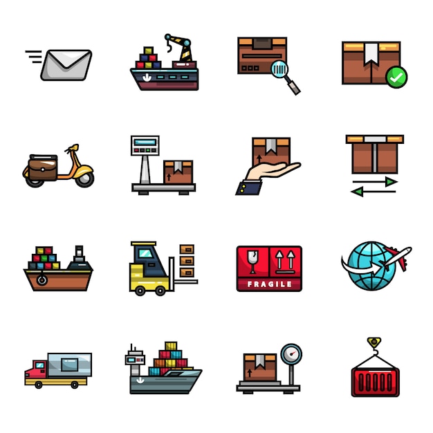 Vibrant Illustrated Icons Depicting Various Business and Logistics ...