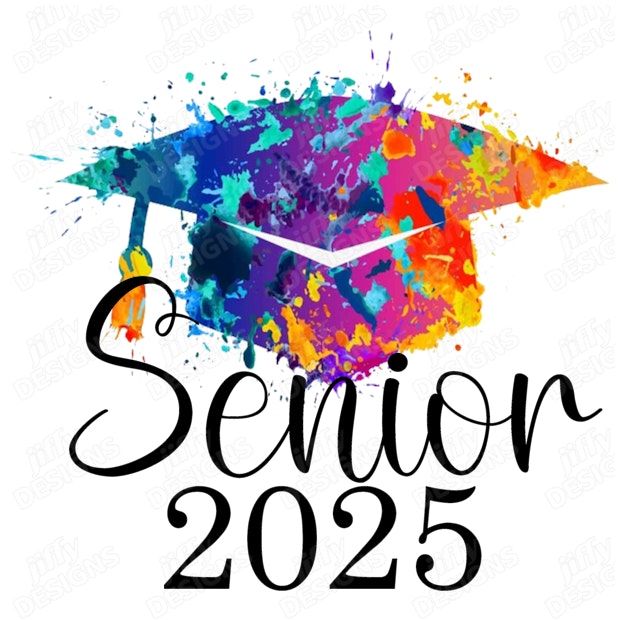 'Senior 2025' Vibrant Watercolor Splash Graduation Cap Design | Jiffy ...
