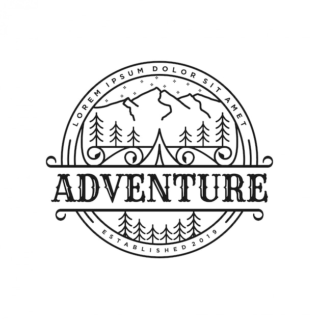Outdoor Adventure Emblem with Mountains and Pines | Jiffy Designs