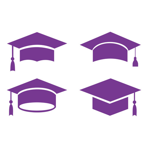 Graduation Caps Icon Set. Purple Caps Collection For Graduation Symbol ...