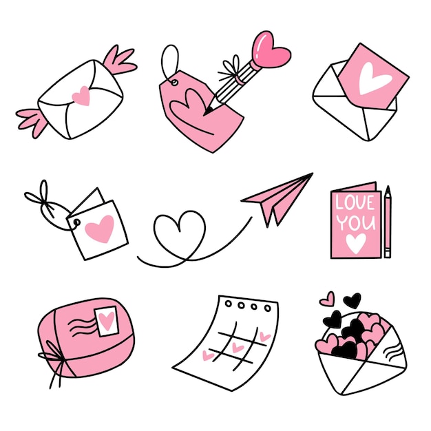 Vibrant Love-Themed Icons: Envelopes, Hearts, and Playful Symbols ...