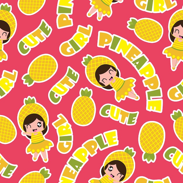 Adorable Pineapple Girls Sticker Collection on Vibrant Pink | Jiffy Designs
