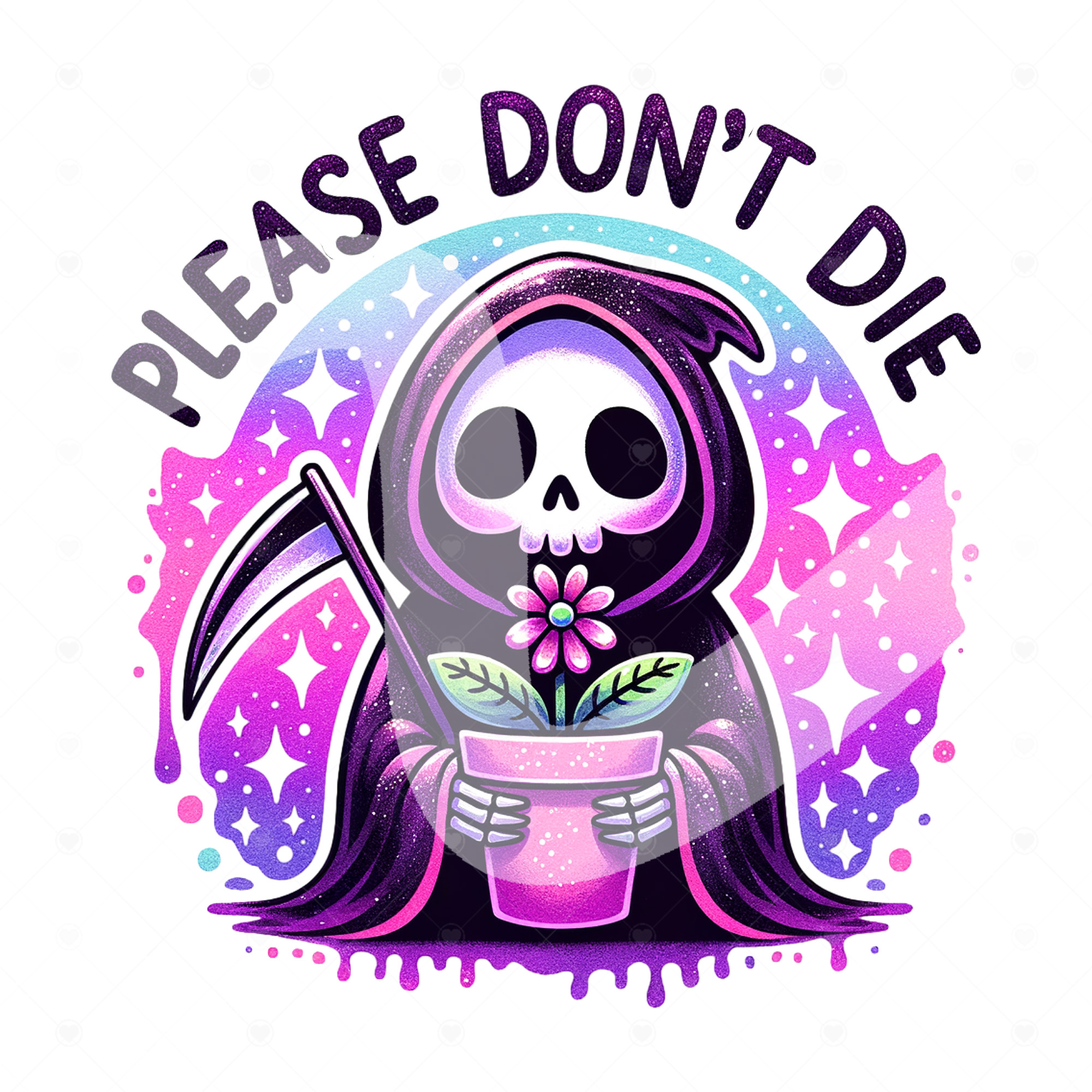 'Please Don't Die' Adorable Grim Reaper Nurturing a Pink Flower in ...