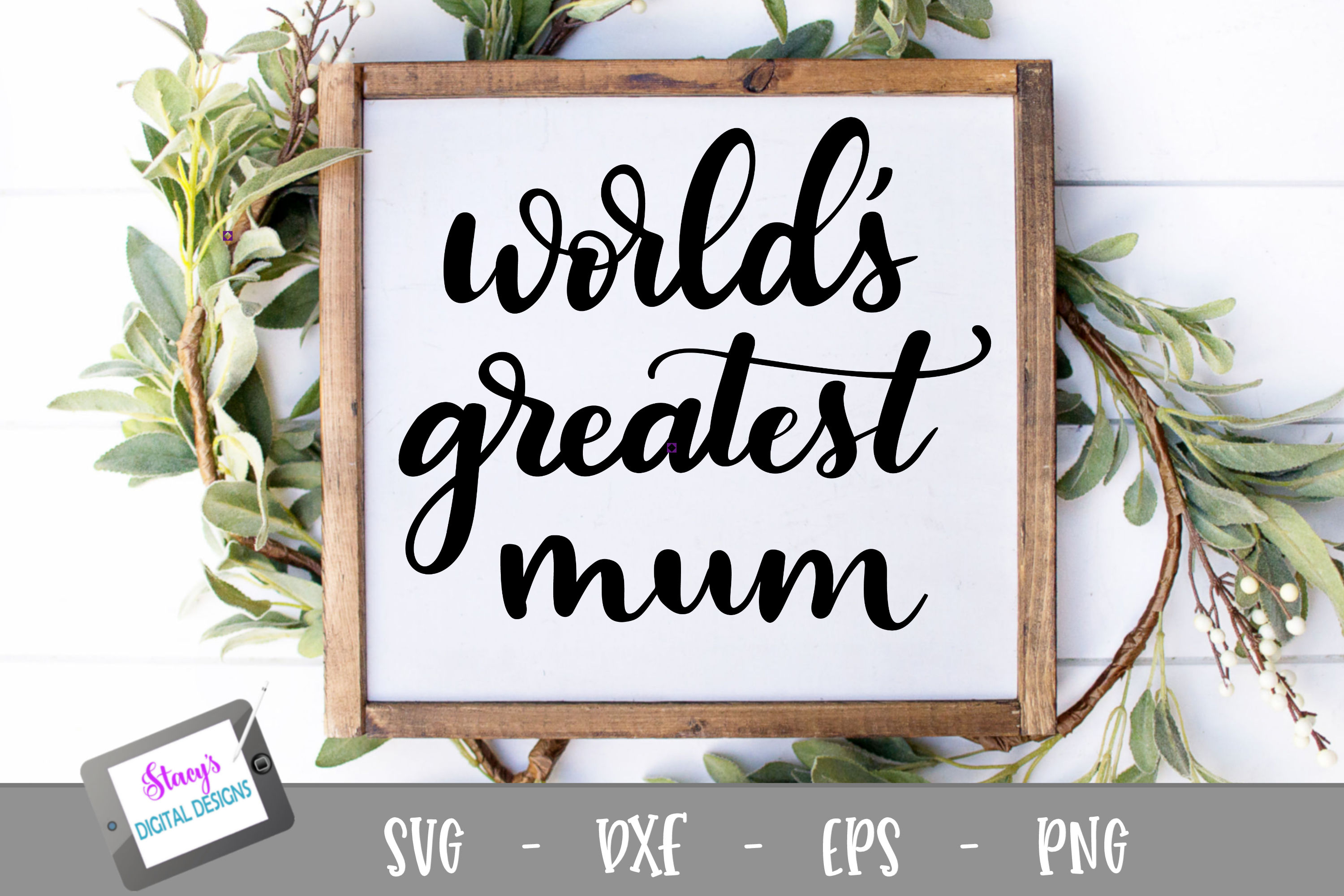 'World's Greatest Mum' Elegant Cursive Script in Bold Black Strokes ...