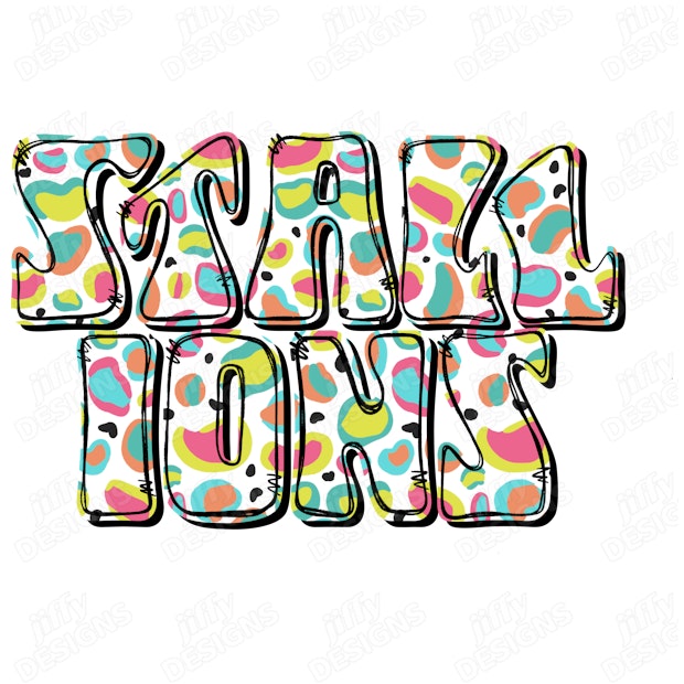 'Scaki Tiky' Vibrant Bubble Letters with Playful Polka Dot Pattern ...