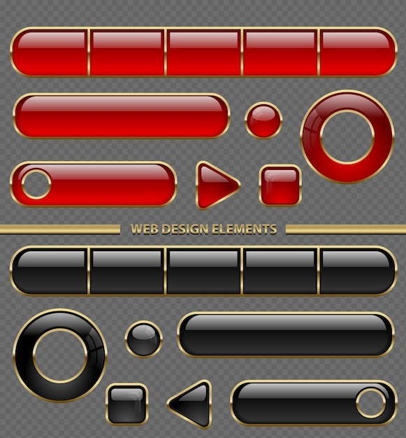 Vibrant Red and Sleek Black Web Interface Buttons and Bars | Jiffy Designs