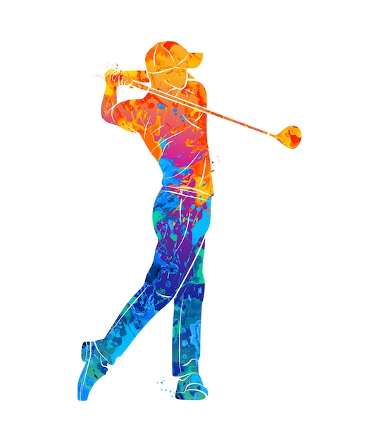 Vibrant Golfer Swinging with Colorful Geometric Patterns | Jiffy Designs