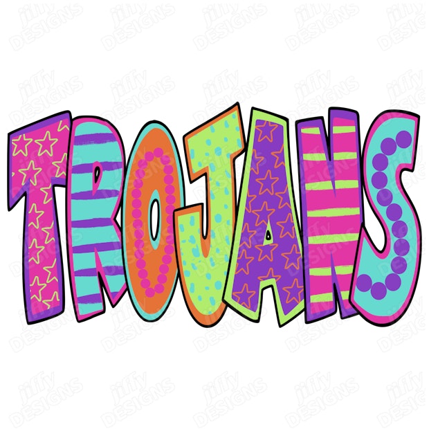 'Trojans' Vibrant Psychedelic Lettering with Playful Patterns and ...
