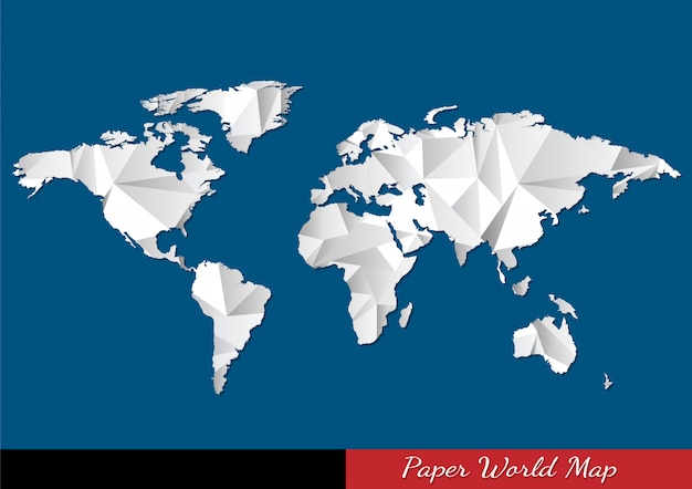 Elegant Papercraft World Map on Deep Blue Background | Jiffy Designs