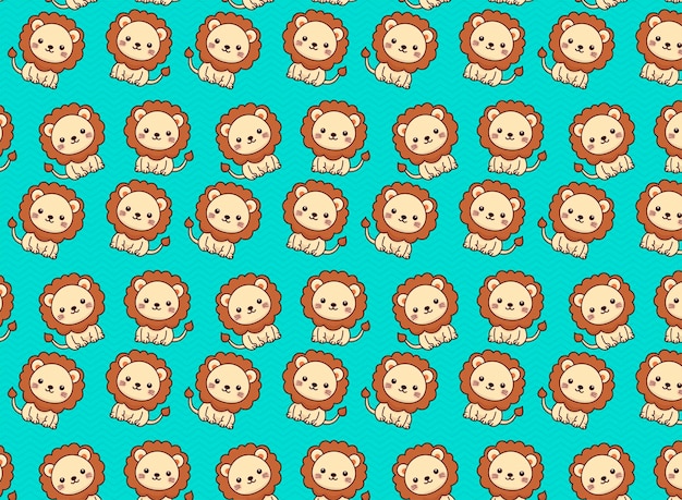Adorable Lion Cub Pattern in Vibrant Turquoise Background | Jiffy Designs