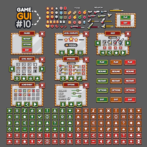 Vibrant Collection of Retro Gaming GUI Elements and Buttons | Jiffy Designs