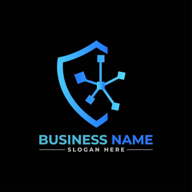 Sleek Blue Shield with Interconnected Symbols Logo | Jiffy Designs