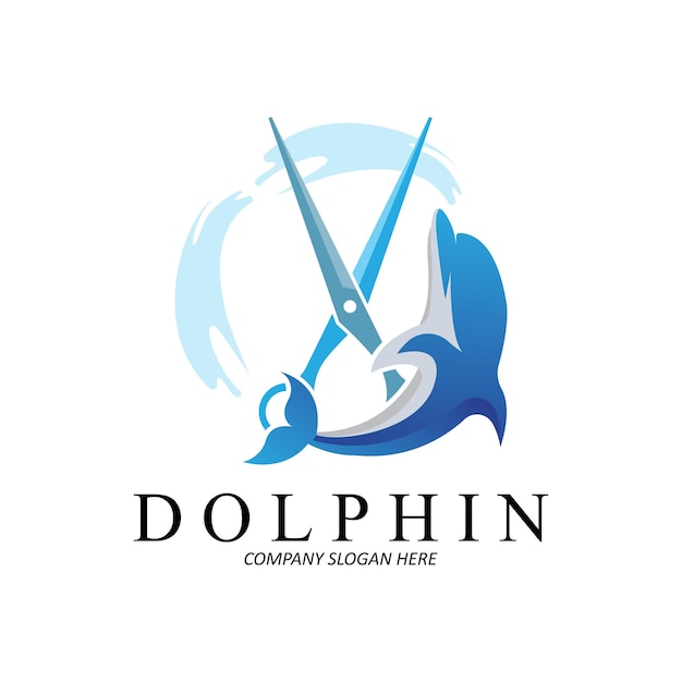Elegant Dolphin Silhouette with Scissors Logo Design | Jiffy Designs