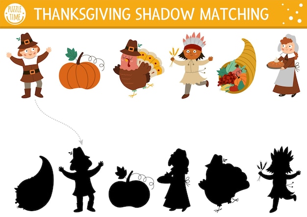 Vibrant Thanksgiving Imagery: Shadow Matching Game | Jiffy Designs