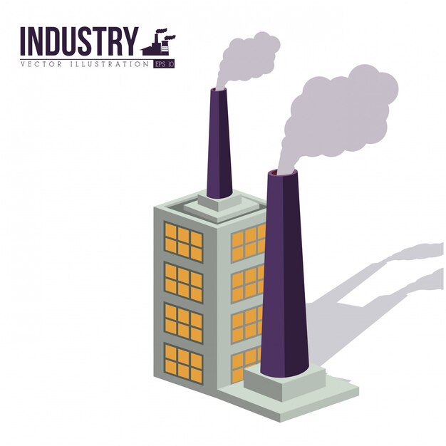 Stylized Industrial Factory Building Illustration with Smoke Stacks ...