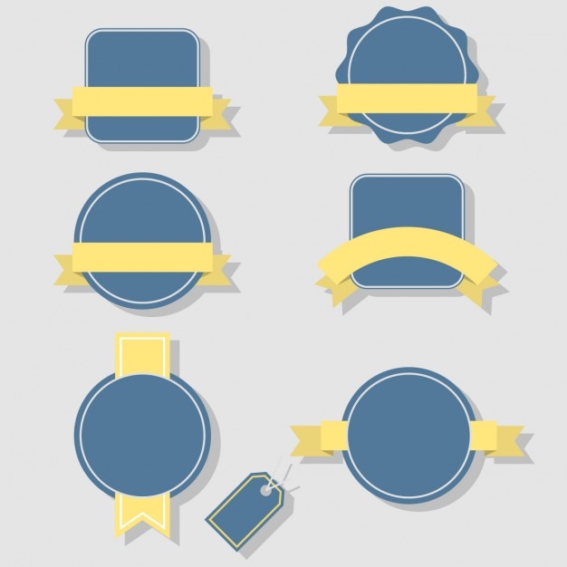 Vintage Blue and Yellow Badge Collection with Ribbon Accents | Jiffy ...