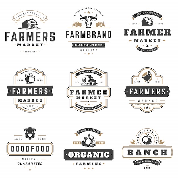 Vintage Farmhouse Emblems and Badges with Rustic Illustrations | Jiffy ...
