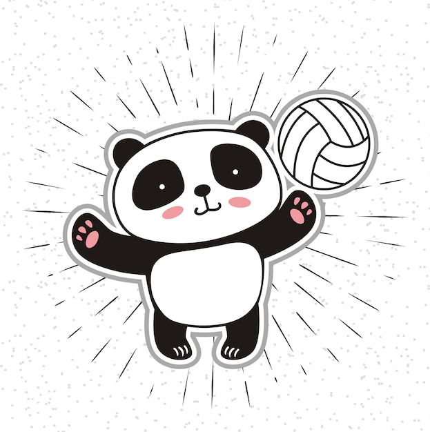 Adorable Panda Bear Holding Volleyball with Sunburst Background | Jiffy ...