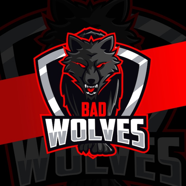 Fierce Black Wolf Emblem with Bold Red Accents | Jiffy Designs