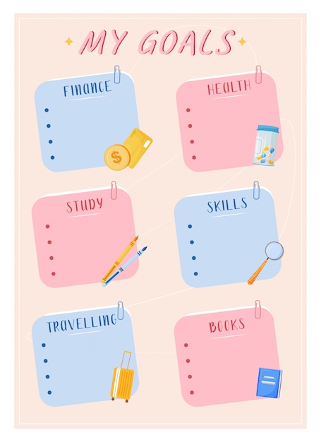 Vibrant Handwritten Goals Checklist with Colorful Icons | Jiffy Designs