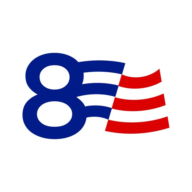 Patriotic Number Eight with Waving American Flag | Jiffy Designs