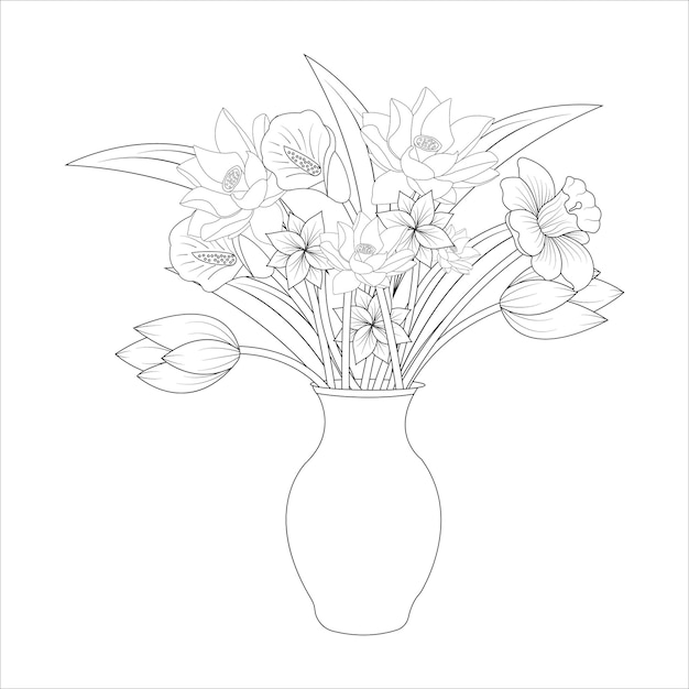 Intricate Floral Vase Line Drawing Illustration | Jiffy Designs