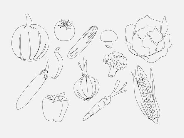 Assortment of Vibrant Vegetables in Minimalist Sketch Style | Jiffy Designs