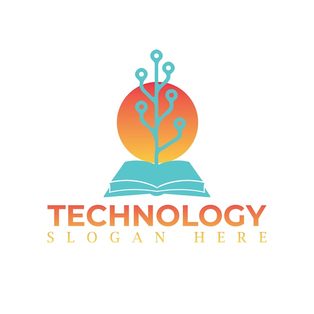 Vibrant Book Emblem with Futuristic Technology Symbols | Jiffy Designs