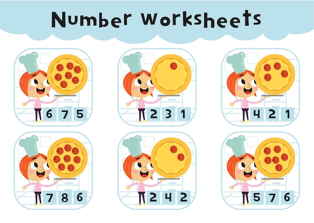 Cheerful Pizza-Themed Number Worksheets for Fun Learning | Jiffy Designs