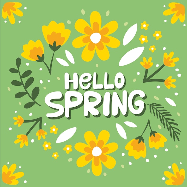 Vibrant Hello Spring Floral Illustration with Daffodils and Text ...