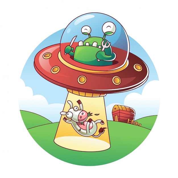 Whimsical Alien Abduction in Vibrant Cartoon Landscape | Jiffy Designs