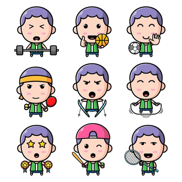 Diverse Collection of Animated Sports Enthusiasts in Green Uniforms ...