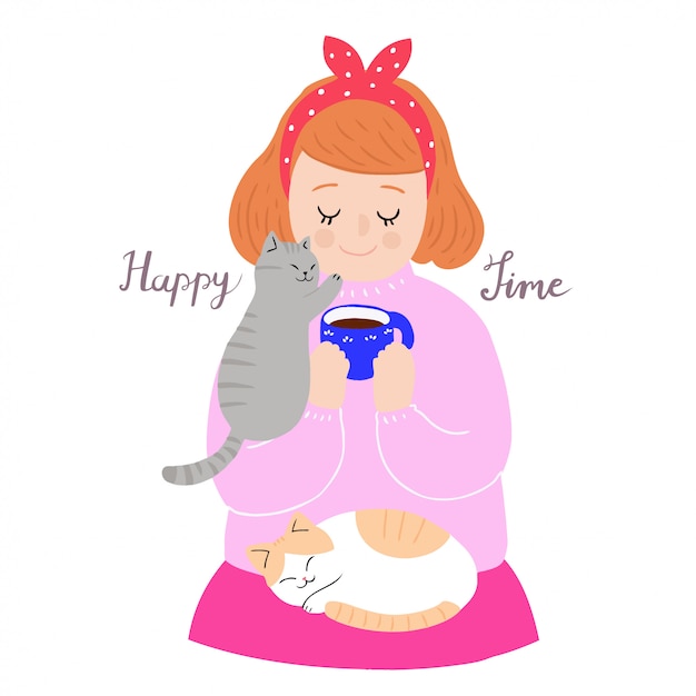 Cheerful Girl Relaxing with Adorable Cat | Jiffy Designs