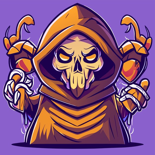 Menacing Hooded Skull with Glowing Eyes and Claws | Jiffy Designs