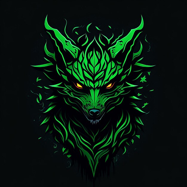 Captivating Emerald Tribal Wolf Head Illustration | Jiffy Designs