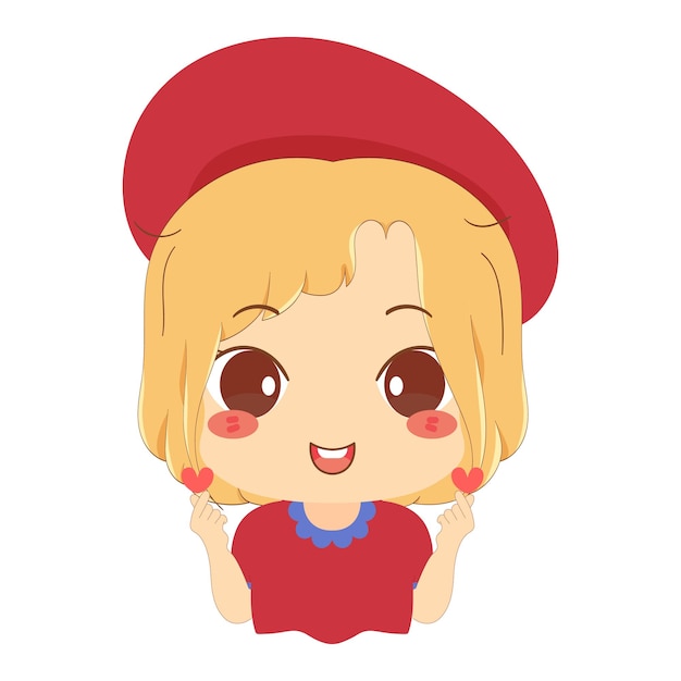 Cheerful Chibi Girl in Red Cap and Overalls | Jiffy Designs