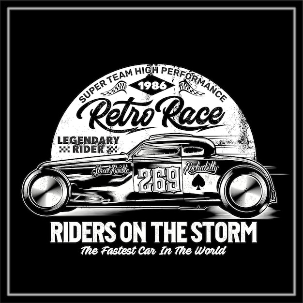 Vintage Retro Race Car Poster with Thunderstorm Backdrop | Jiffy Designs