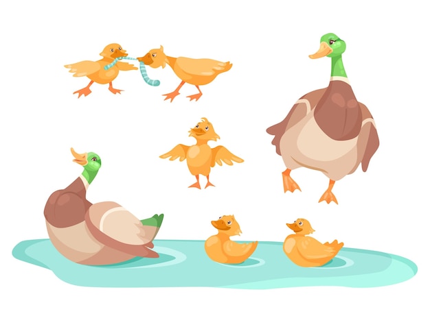 Delightful Ducklings and Ducks in Vibrant Watercolor Illustration ...