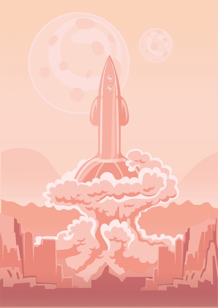 Retro Rocket Launch Over Futuristic Cityscape | Jiffy Designs
