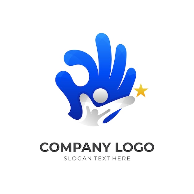Vibrant Blue Helping Hand with Shining Star Logo Design | Jiffy Designs
