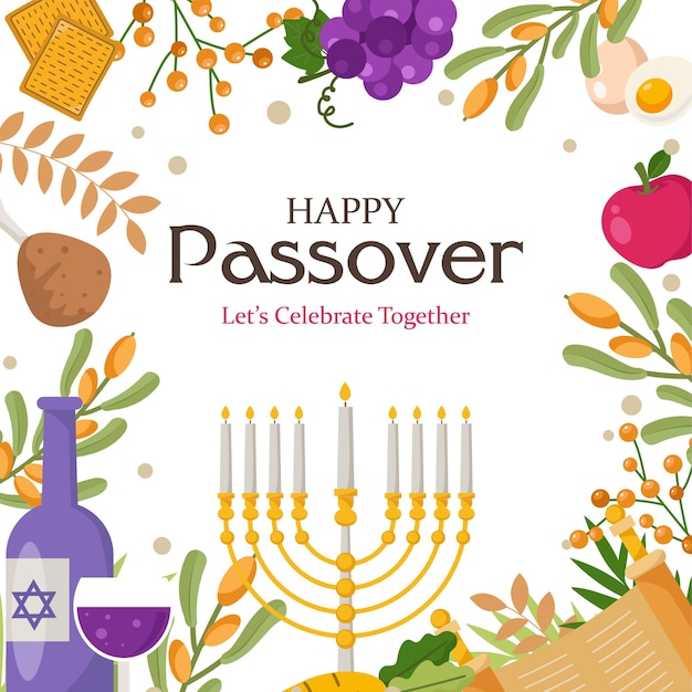 Colorful Passover Celebration Illustration with Traditional Elements ...