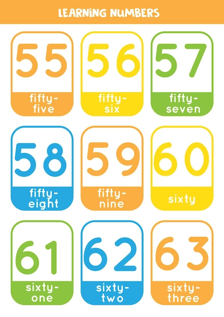 Vibrant Collection of Learning Numbers 55 to 63 | Jiffy Designs